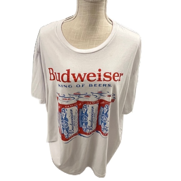 Budweiser | Tops | Budweiser White Tee With Red And Blue Can Design ...
